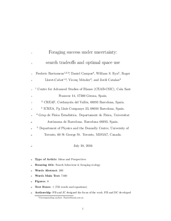 (PDF) Foraging success under uncertainty: search tradeoffs and optimal ...