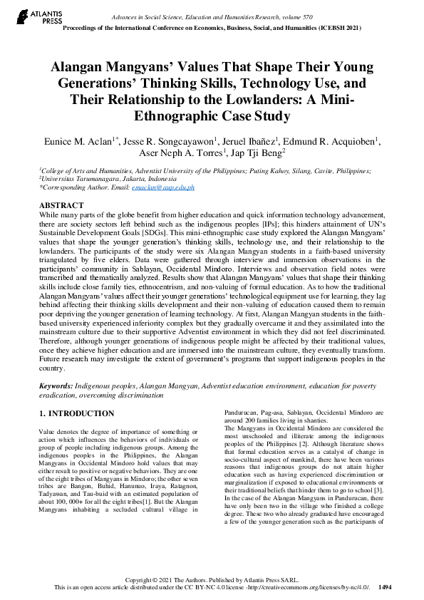 (PDF) Alangan Mangyans’ Values That Shape Their Young Generations ...