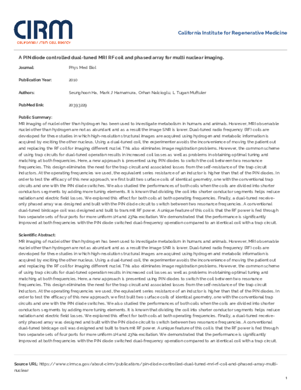 (PDF) A PIN diode controlled dual-tuned MRI RF coil and phased array ...