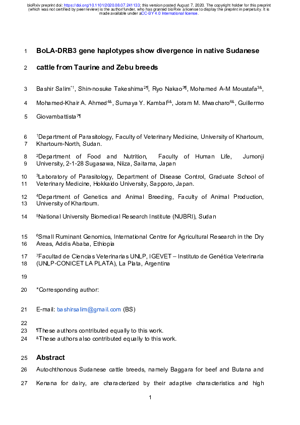 (PDF) BoLA-DRB 3 gene haplotypes show divergence in native Sudanese 2 ...