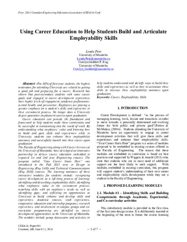 (PDF) Using Career Education to Help Students Build and Articulate ...