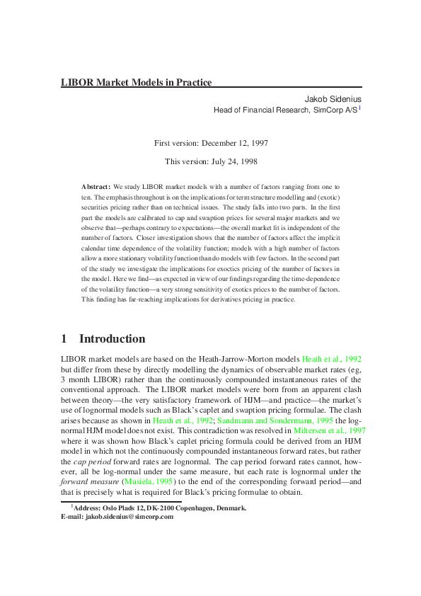 (PDF) LIBOR Market Models in Practice