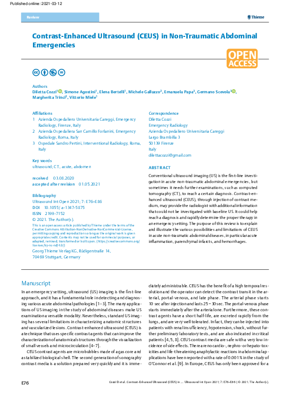 (PDF) Contrast-Enhanced Ultrasound (CEUS) in Non-Traumatic Abdominal Emergencies