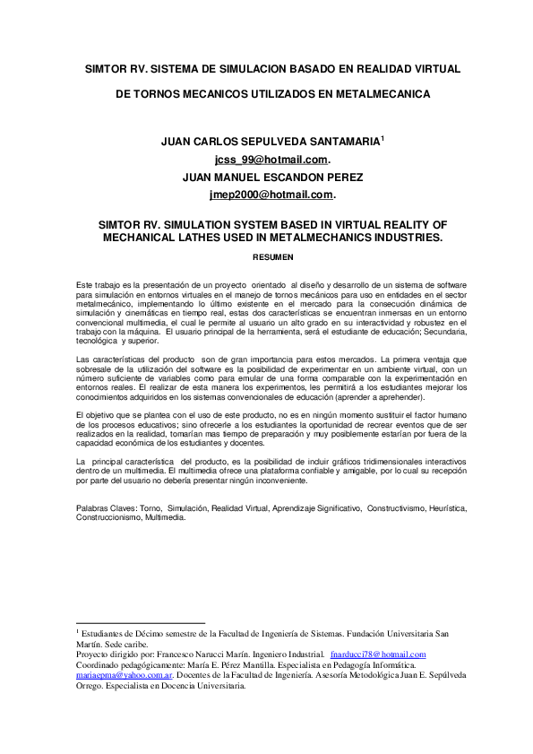 (PDF) Simtor Rv. Sistema De Simulacion Basado en Realidad Virtual