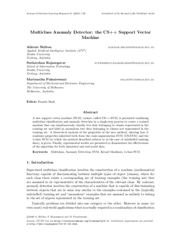 (PDF) Multiclass Anomaly Detector: the CS++ Support Vector Machine