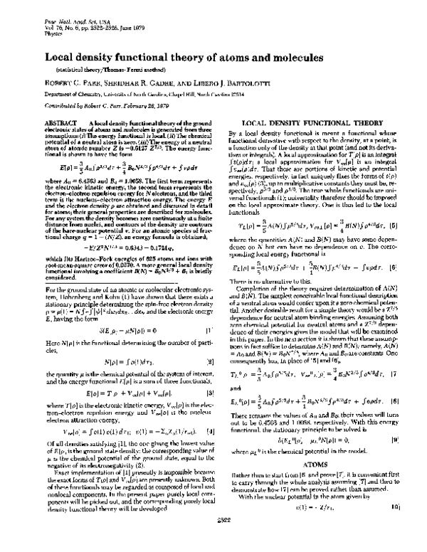 (PDF) Local density functional theory of atoms and molecules