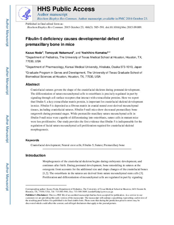 (PDF) Fibulin-5 deficiency causes developmental defect of premaxillary ...