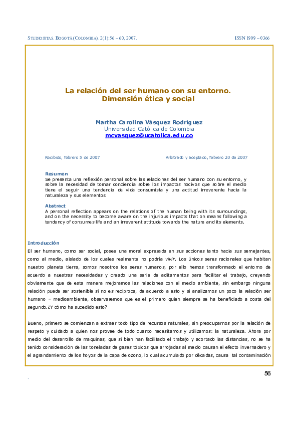 (PDF) La relacion del ser humano con su entorno. Dimensión ética y social