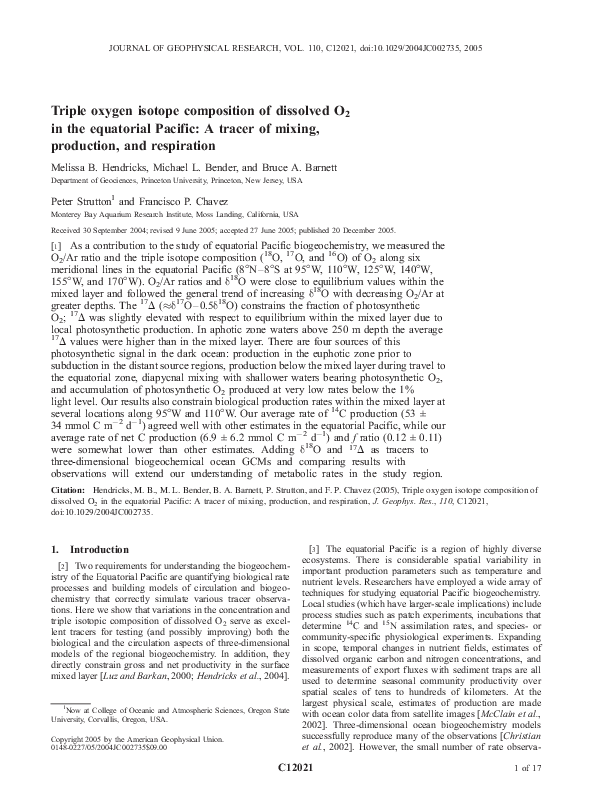 Pdf Triple Oxygen Isotope Composition Of Dissolved O2 In The