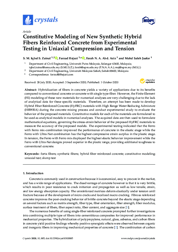 (PDF) Constitutive Modeling of New Synthetic Hybrid Fibers Reinforced Concrete from Experimental ...