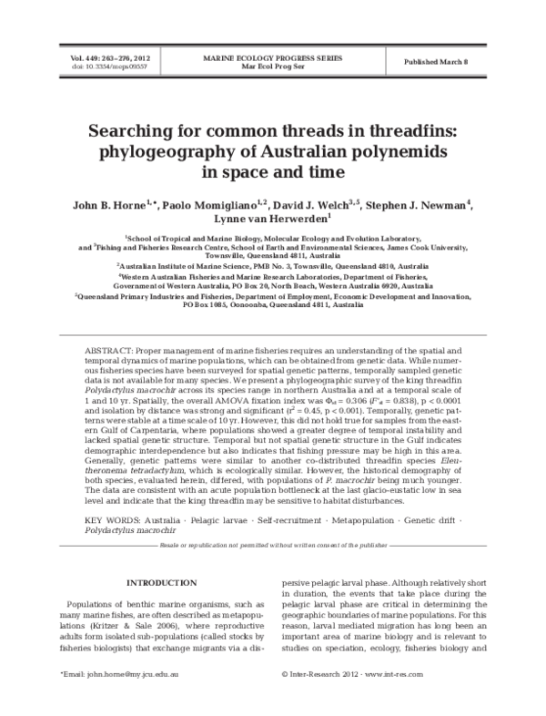 (PDF) Searching for common threads in threadfins: phylogeography of ...