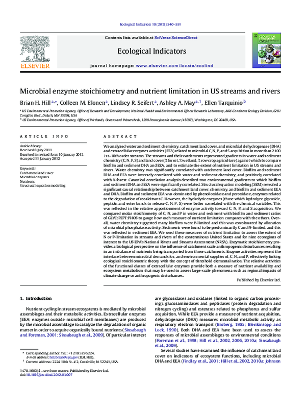 (PDF) Microbial enzyme stoichiometry and nutrient limitation in US streams and rivers