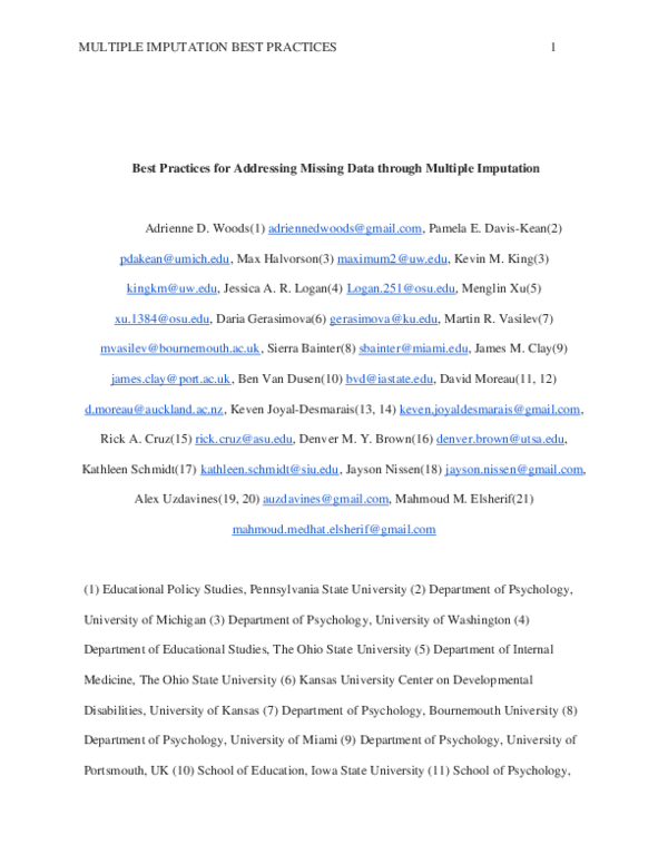 Pdf Best Practices For Addressing Missing Data Through Multiple Imputation