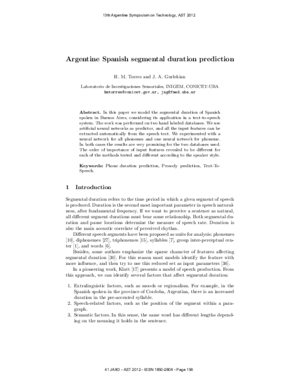 (PDF) Argentine Spanish segmental duration prediction