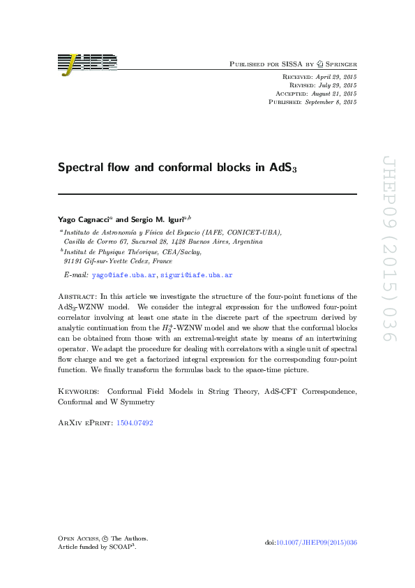 (PDF) Spectral flow and conformal blocks in AdS3