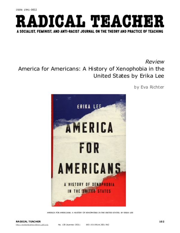 (PDF) America for Americans: A History of Xenophobia in the United ...