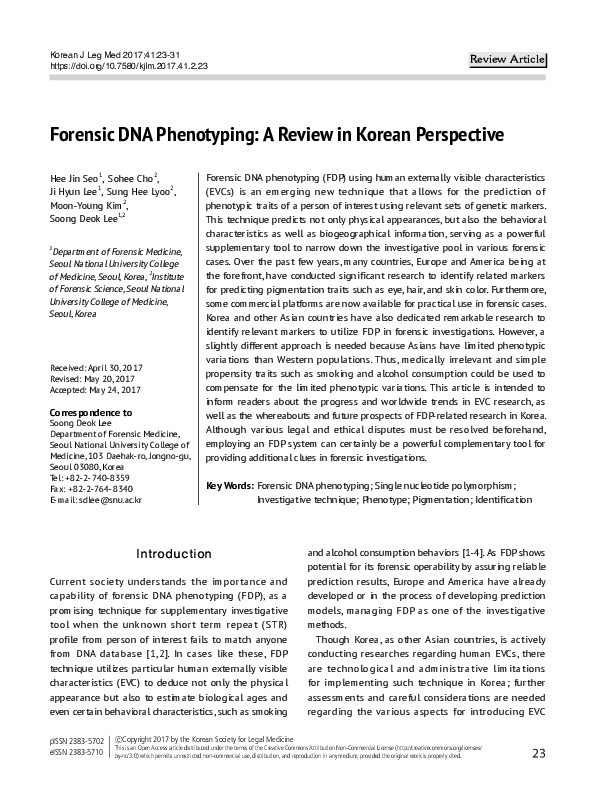 (PDF) Forensic DNA Phenotyping: A Review in Korean Perspective