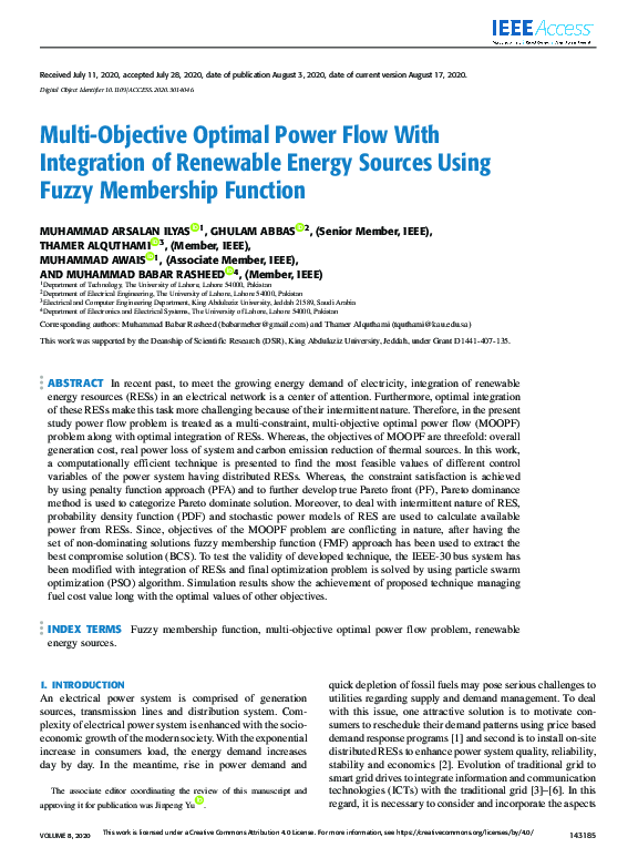 (PDF) Multi-Objective Optimal Power Flow With Integration of Renewable ...