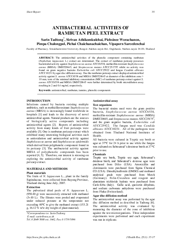 (PDF) Antibacterial Activities of Rambutan Peel Extract