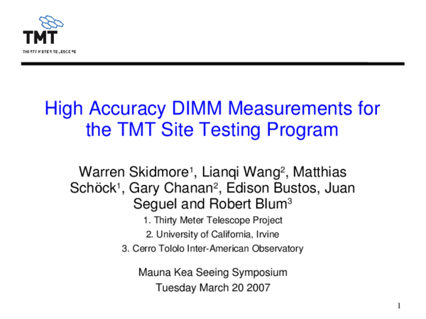 (PDF) High accuracy DIMM measurements for the TMT site testing program