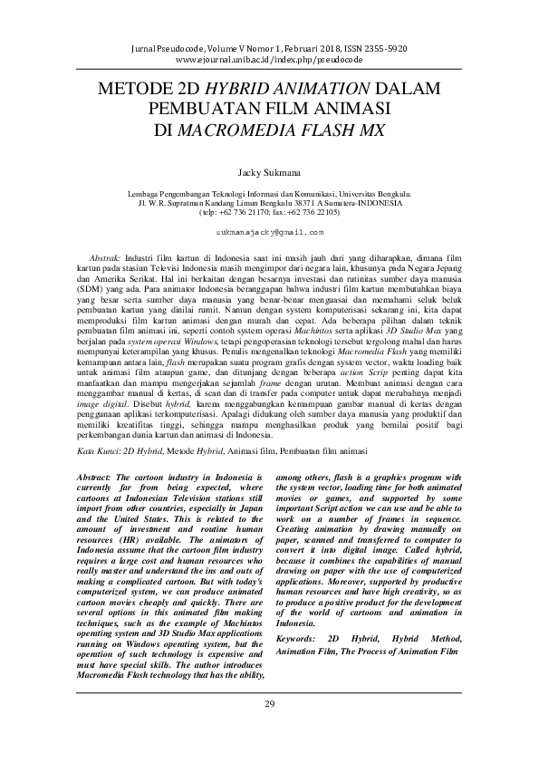(PDF) Metode 2D Hybrid Animaton Dalam Pembuatan Film Animasi DI Macromedia Flash MX