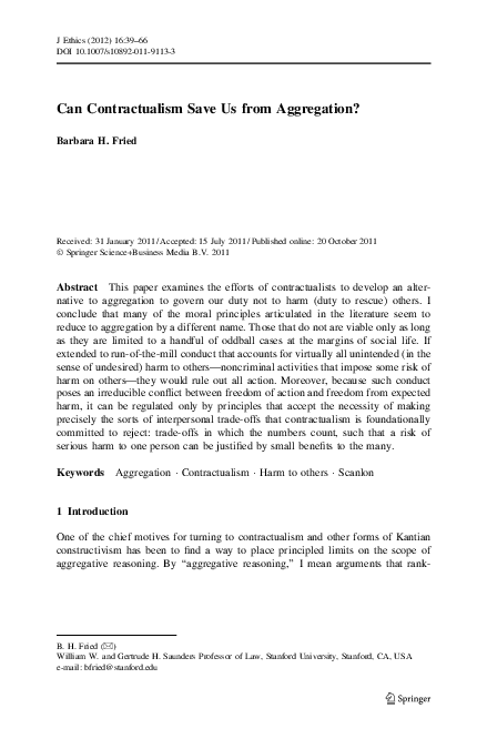 (PDF) Can Contractualism Save Us from Aggregation?