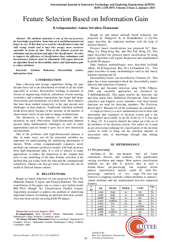 (PDF) Feature Selection based on Information Gain