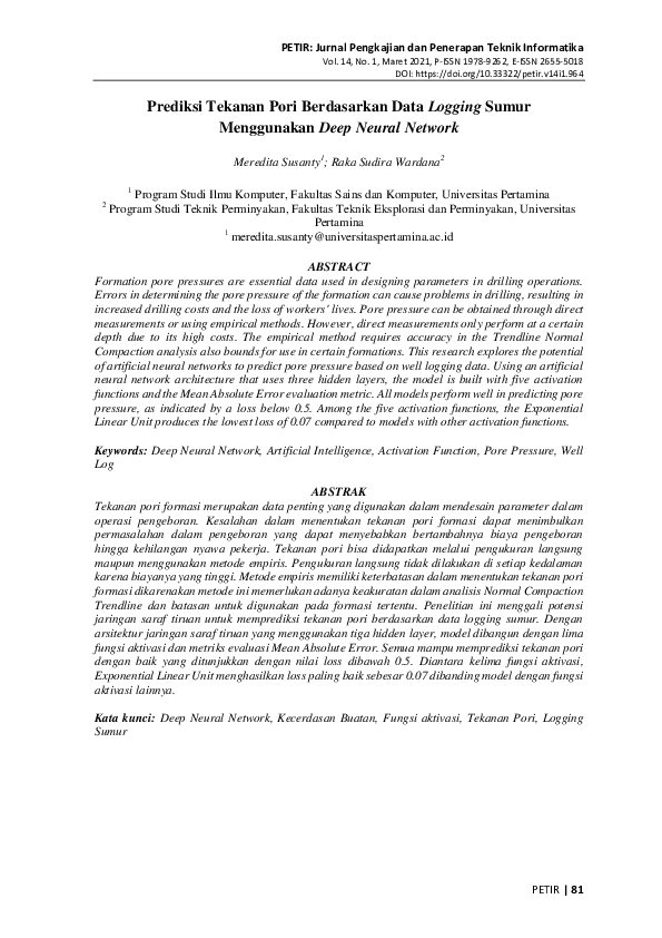 (PDF) Prediksi Tekanan Pori Berdasarkan Data Logging Sumur Menggunakan Deep Neural Network ...