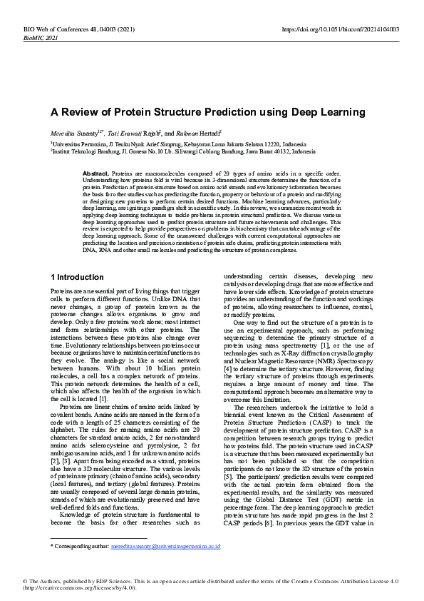 (PDF) A Review of Protein Structure Prediction using Deep Learning