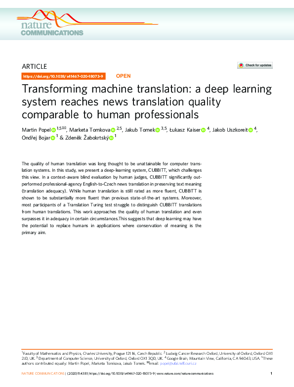 (PDF) Transforming machine translation: a deep learning system reaches ...