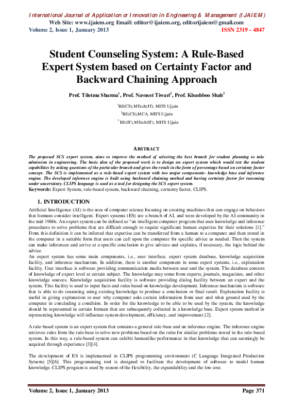 (PDF) Student Counseling System : A Rule-Based Expert System based on ...