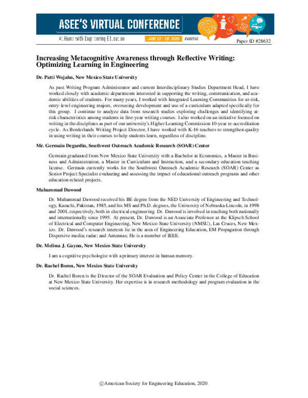(PDF) Increasing Metacognitive Awareness through Reflective Writing: Optimizing Learning in ...