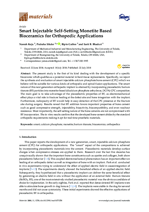 (PDF) Smart Injectable Self-Setting Monetite Based Bioceramics for ...