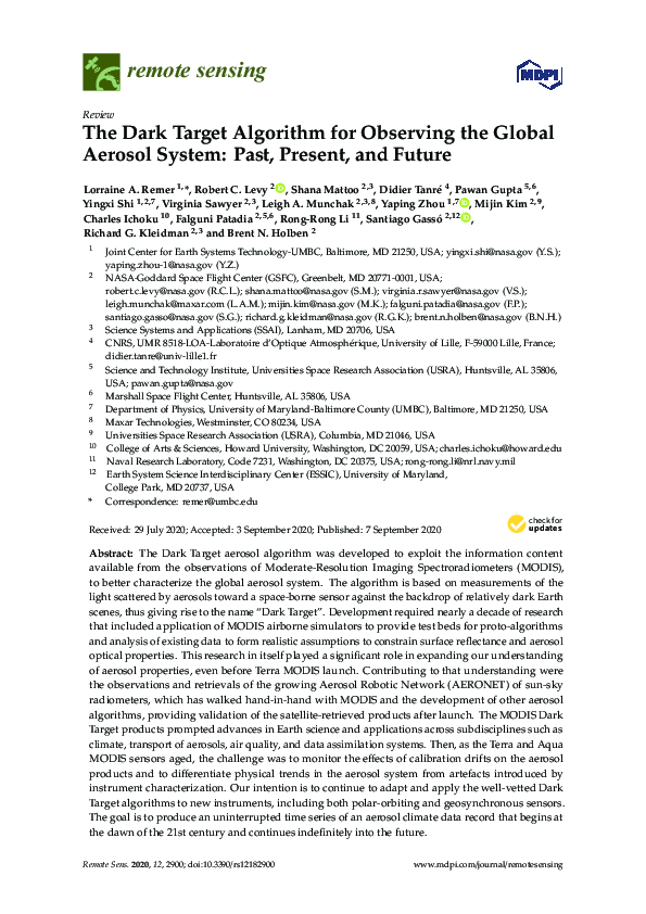 Pdf The Dark Target Algorithm For Observing The Global Aerosol System