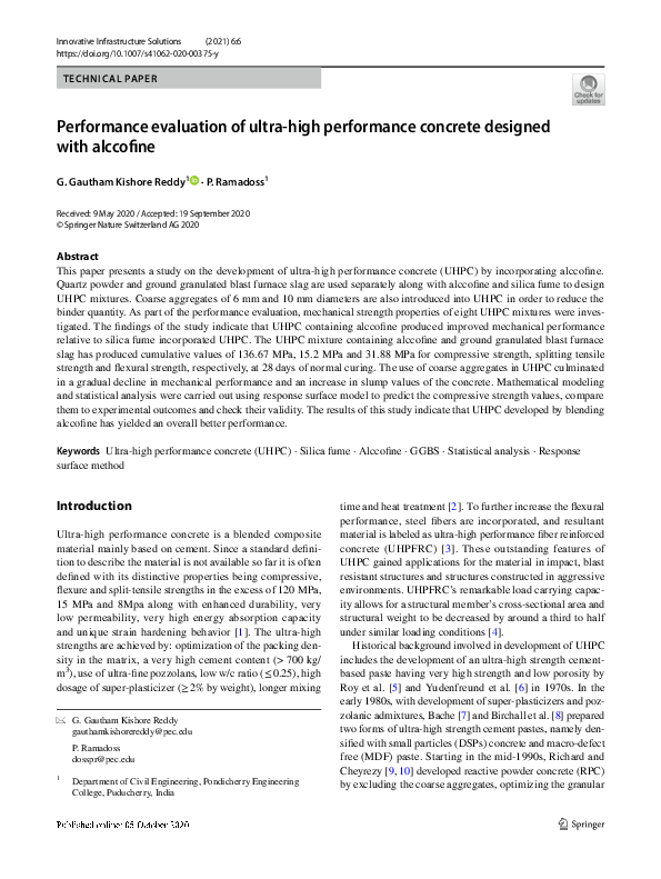 (PDF) Performance evaluation of ultra-high performance concrete ...