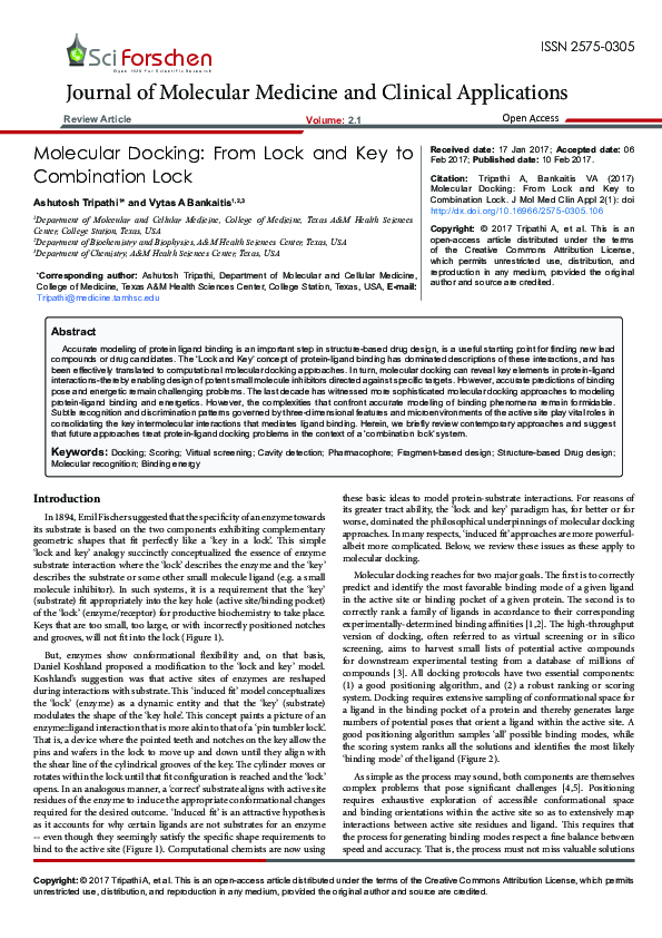 (PDF) Molecular Docking: From Lock and Key to Combination Lock