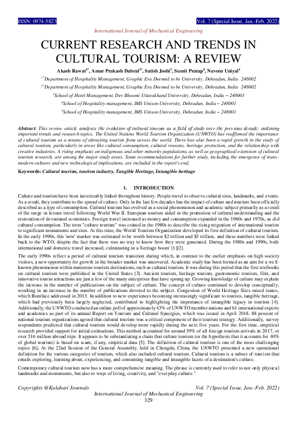 (PDF) CURRENT RESEARCH AND TRENDS IN CULTURAL TOURISM: A REVIEW