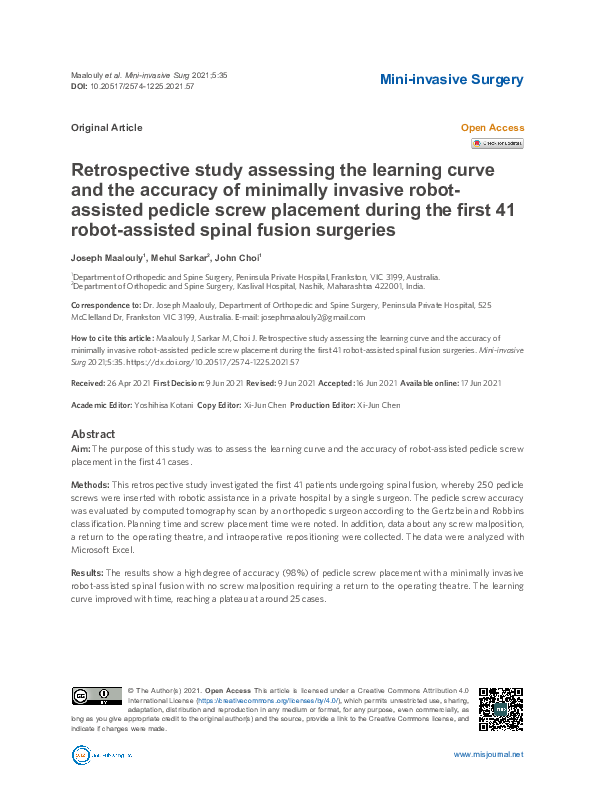 (PDF) Retrospective study assessing the learning curve and the accuracy of minimally invasive ...