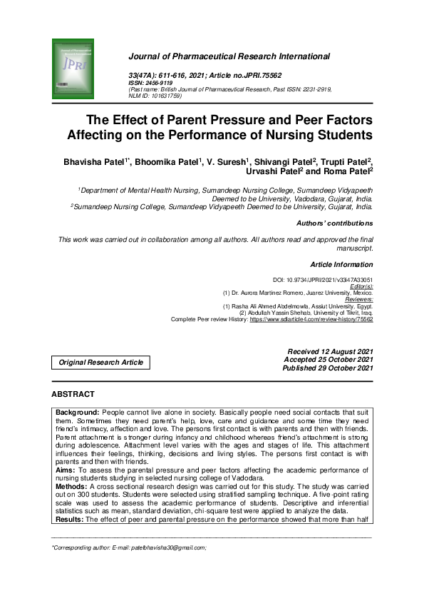 (PDF) The Effect of Parent Pressure and Peer Factors Affecting on the ...