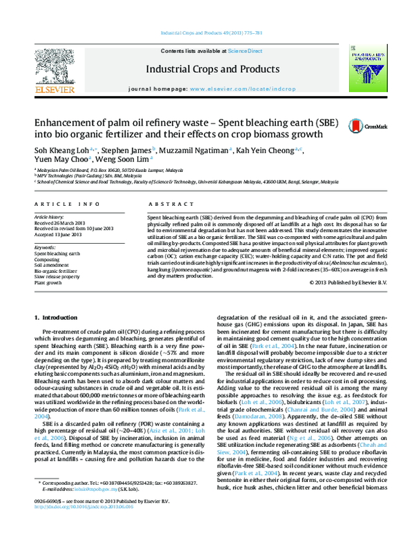 (PDF) Enhancement of palm oil refinery waste – Spent bleaching earth ...