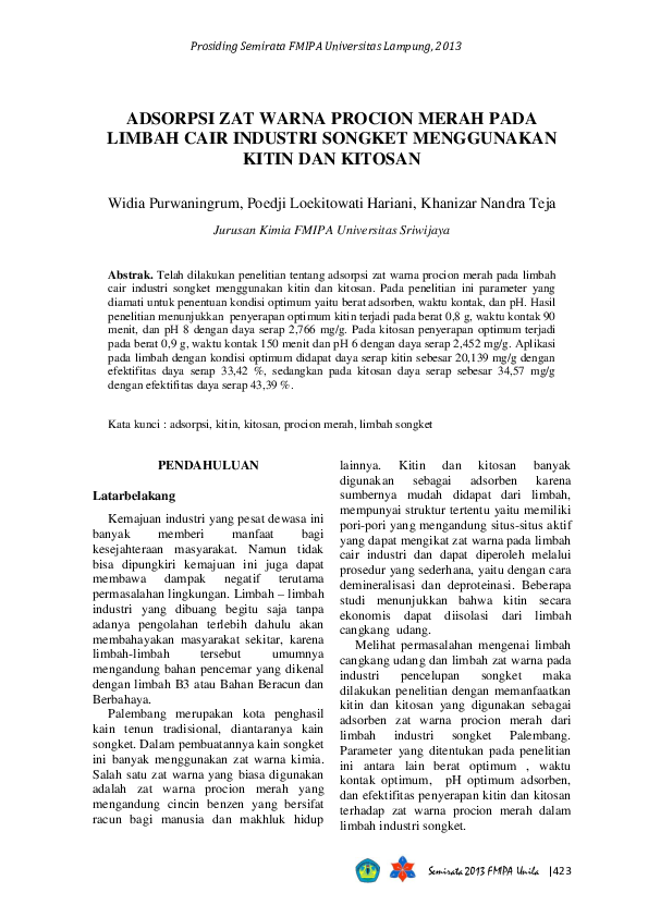 (PDF) Adsorpsi Zat Warna Procion Merah Pada Limbah Cair Industri ...