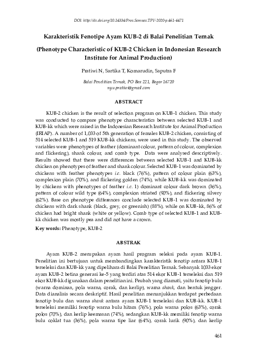(PDF) Karakteristik Fenotipe Ayam KUB-2 di Balai Penelitian Ternak