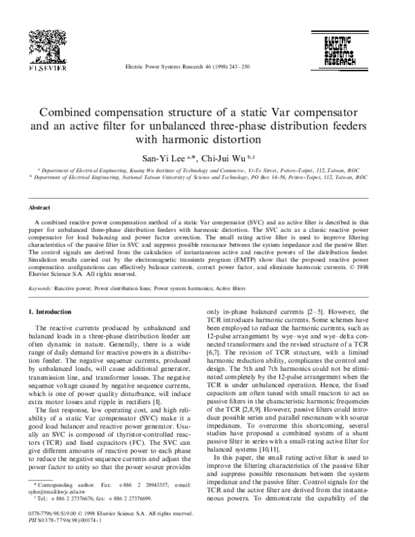 (PDF) Combined compensation structure of a static Var compensator and an active filter for ...