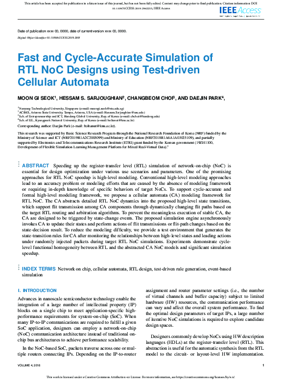 Pdf Fast And Cycle Accurate Simulation Of Rtl Noc Designs Using Test Driven Cellular Automata 