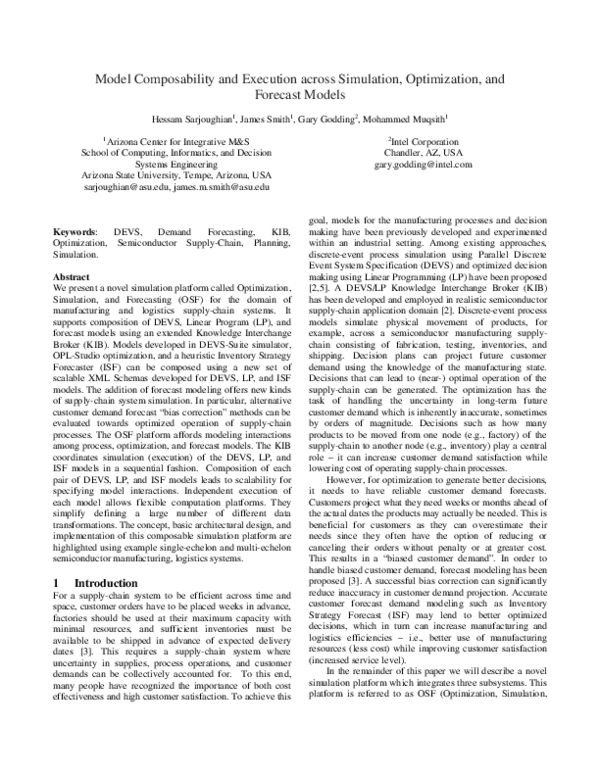 (PDF) Model composability and execution across simulation, optimization, and forecast models