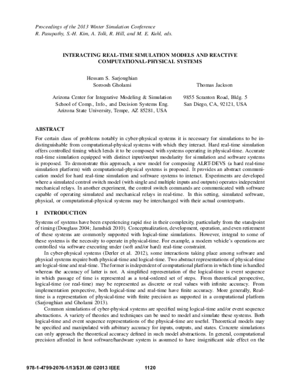 Pdf Interacting Real Time Simulation Models And Reactive Computational Physical Systems