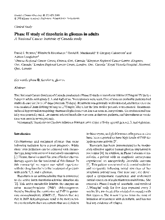 (PDF) Phase II study of tiazofurin in gliomas in adults