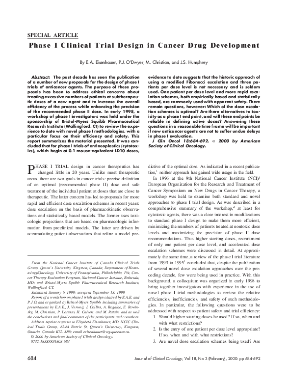 (PDF) Phase I Clinical Trial Design in Cancer Drug Development