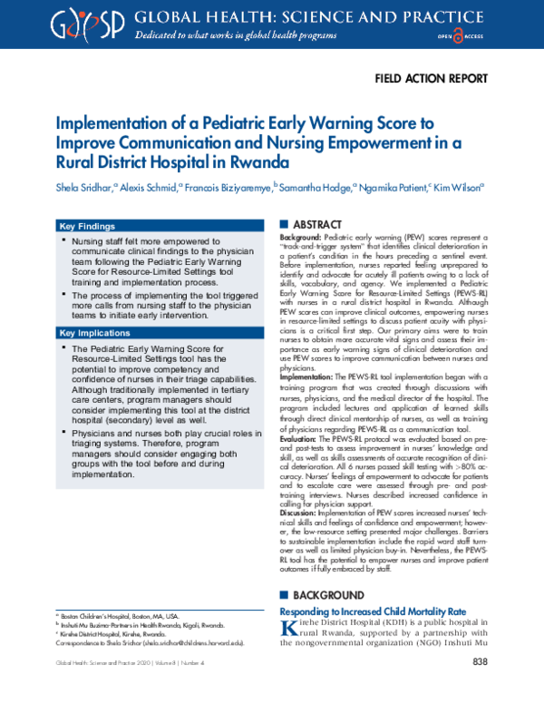 (PDF) Implementation of a Pediatric Early Warning Score to Improve ...