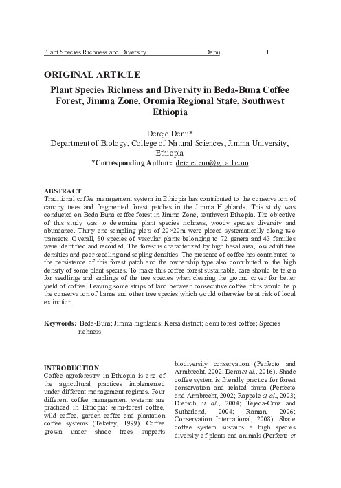 (PDF) Plant Species Richness and Diversity in Beda-Buna Coffee Forest ...